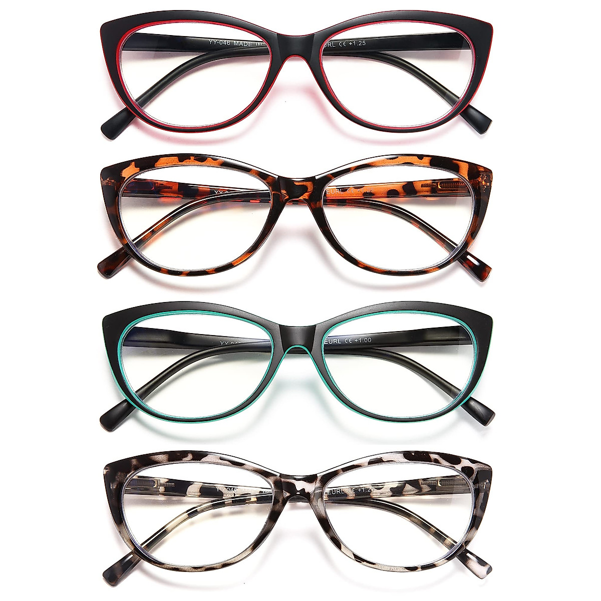 EYEURL 4 Pack Cat Eye Reading Glasses for Women, Blue Light Blocking Readers Lightweight Spring Hinge Anti Eyestrain UV Fashion Eyeglasses +1.50