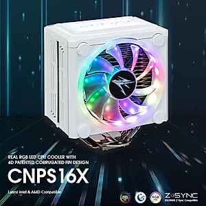 Zalman CNPS16X CPU Cooler w/Real aRGB 120mm Fans, Addressable RGB Top Cover, Corrugated Heatsink, 4 Heat Pipes, 180W TDP for Intel & AMD CNPS16X (White)