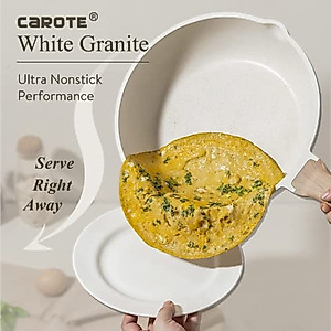CAROTE Pots and Pans Set，Nonstick Cookware Sets Induction Cookware, White Granite 9 Pcs Non Stick Cooking Set w/Frying Pans & Saucepans(PFOS, PFOA Free)
