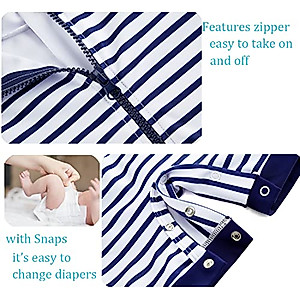 Baby Swimsuit Boy One Piece Rashguard with Hat UPF 50+ Sun Protection ，Blue Stripes,6-9 Months