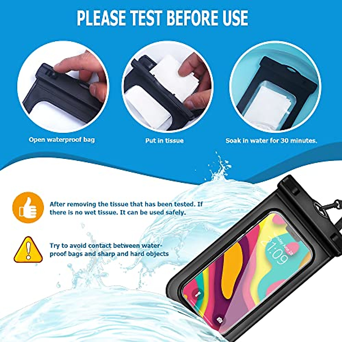 6 pcs Waterproof Phone Pouch Universal Phone Waterproof Case Compatible for iPhone 11 13 12 Max Pro XS Samsung Galaxy s22 s10 Up to 6.9", IPX8 Plastic Cell Phone Dry Bags