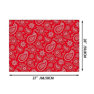 OXYLIPO 8 Sheets Red Bandana Gift Wrapping, 4 Patterns Red bandanas Paisley Print Recyclable Wrapping Paper for Kids Girls Boys Present Birthday Party Baby Shower Western Cowboy Theme Gift Wrap