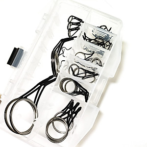 Kalavarma Minima Rings one Piece Stamped Frame Guide Fishing Rod Repair Kit Guide Tip Top Repare Set Mixed Size Single Leg Stainless Steel Spinning and Casting Rod Guides40pcs