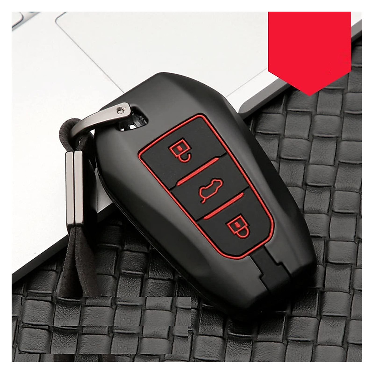 MOONIIGHT XDH Carbon Fiber Alloy+Silicone Car Remote Key Case Cover FIT for Peugeot 208 308 508 3008 5008 Fit for Citroen C4 Picasso DS3 DS4 DS5 DS6 (Color Name : A Black red)