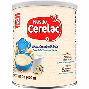 Nestle Cerelac Wheat Cereal with Milk, Made for Toddlers 12 Months, 14.1-Ounce Canister (Pack of 1)