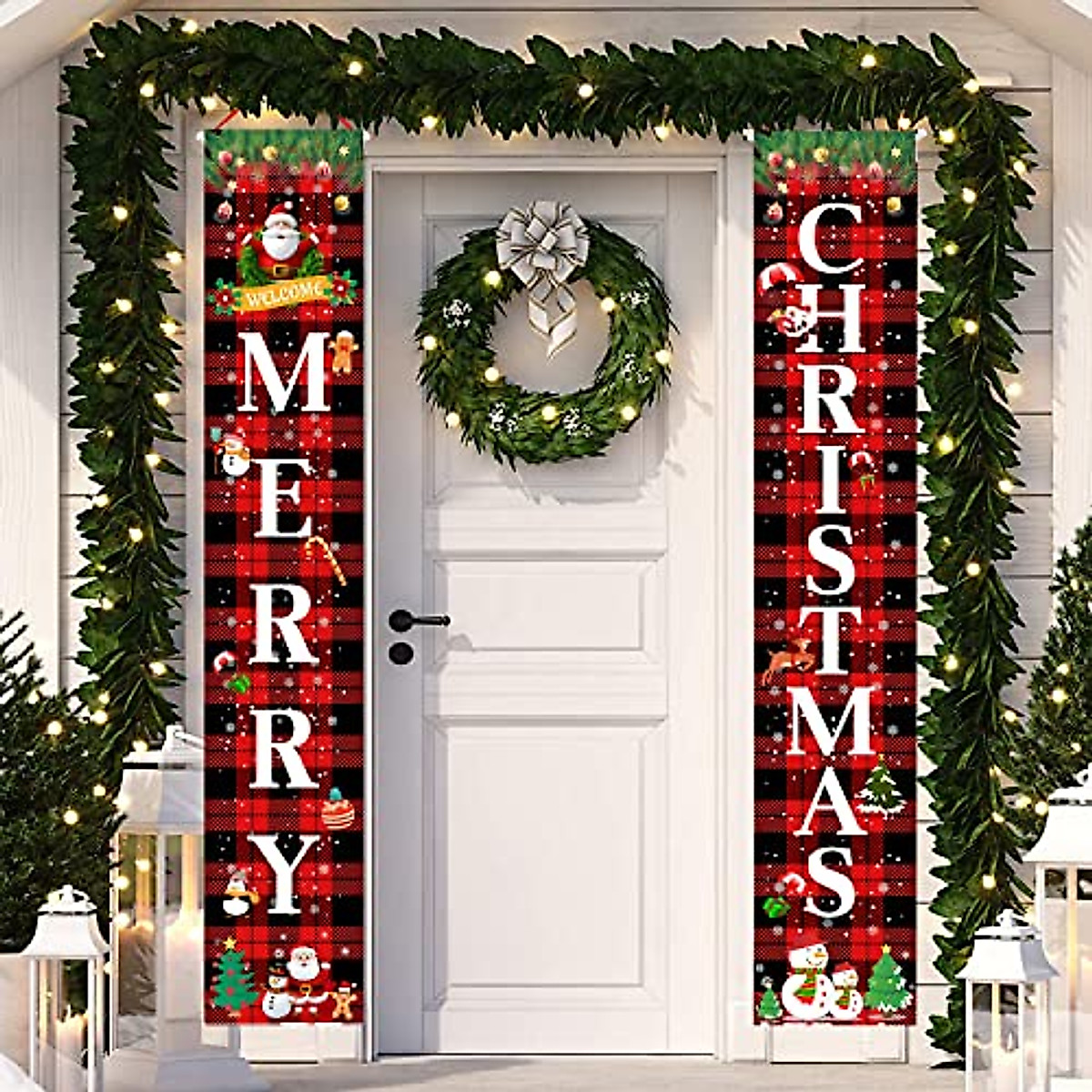 DmHirmg Christmas Porch Banner,Christmas Door Banner,Christmas Decorations, Merry Christmas Banner, Christmas Porch Sign,Christmas Hanging Porch Sign, Xmas Hanging Decoration