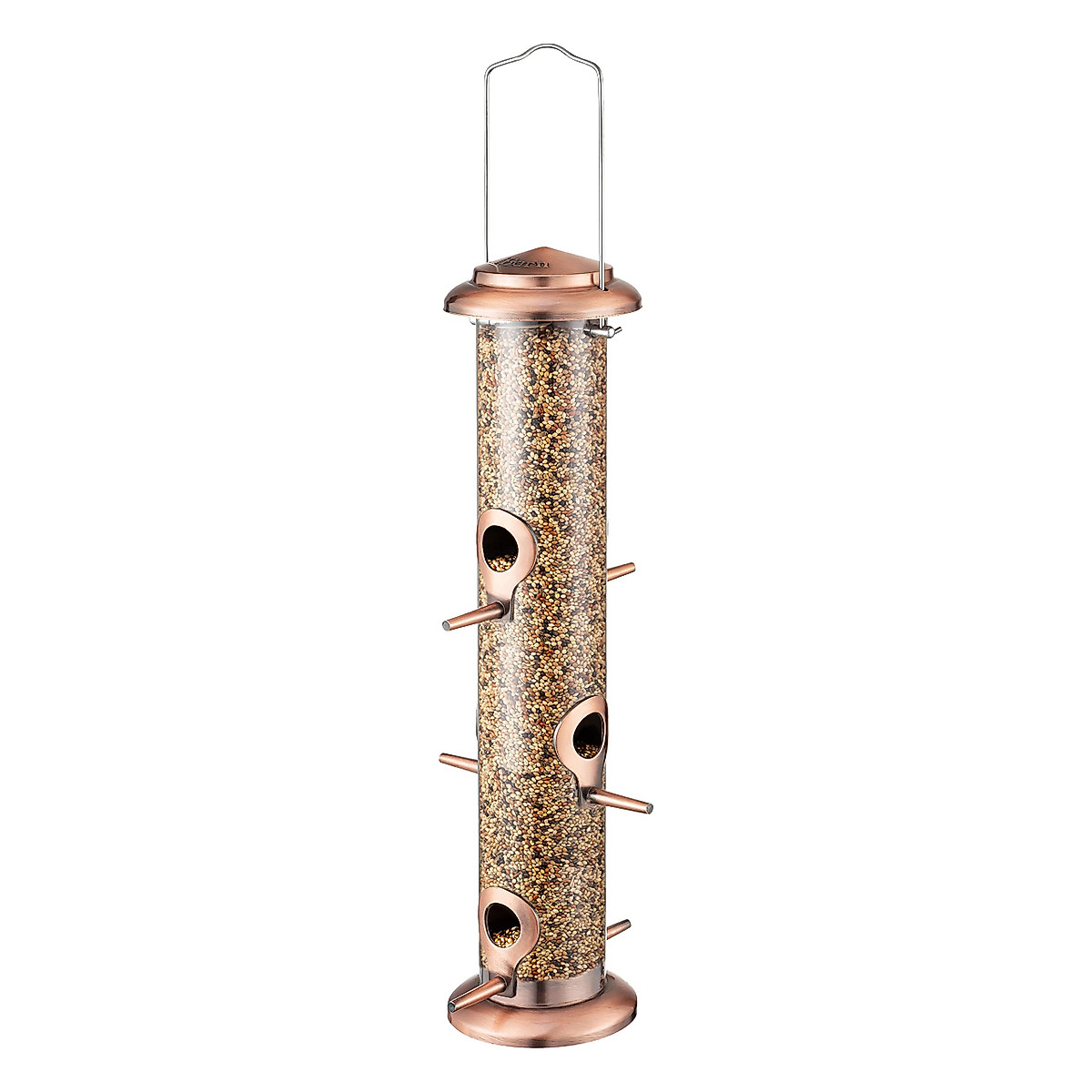 iBorn Metal Bird Feeders Brushed Copper Wild Bird Feeder for Outdoors Hanging All Metal Brushed Copper Finishing 14 Inch 6 Port(Seed is not Included)