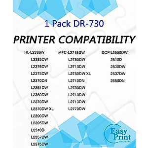 EASYPRINT (1x Drum Unit, Black) Compatible DR-730 Drum Unit DR730 Imaging Unit Used for Brother MFC-L2750DW MFC-L2710DW DCP-L2550DW HL-L2350DW L2390DW L2395DW HL-L2370DW HL-L2370DWXL Printer
