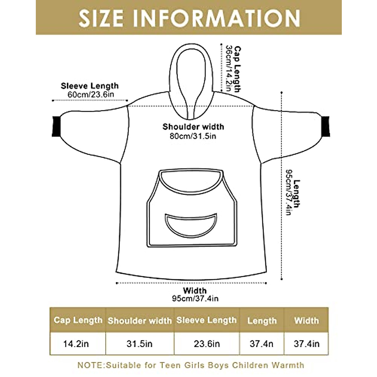 Blanket Hoodie Oversize Huge Hooded Blanket Sweatshirt with Deep Pockets and Elastic Sleeves, Women's Men's Fleece Lamb Fleece Soft Warm Comfortable Blanket Jacket Sweater Gift Adult Youth One Size