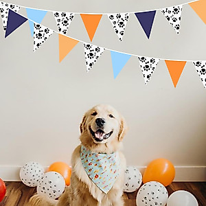 32Ft Orange Blue Dog Paw Party Decorations Puppy Paw Print Fabric Banner Triangle Pennant Flag Garland Streamers for Kids Boys Blue Dog Birthday Baby Shower Party Outdoor Garden Decor Supplies