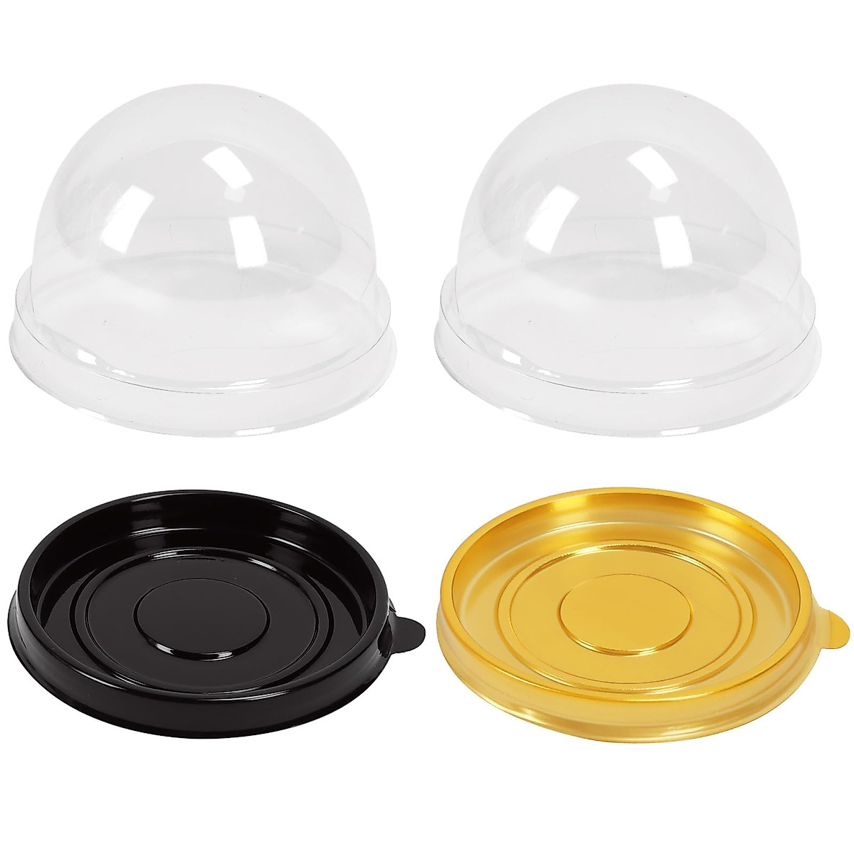 Pralb 100 Set Clear Plastic Mini Cupcake Boxes Muffin Pod Dome Muffin Single Container Box Wedding Birthday Gifts Supplies,70mm X 45mm(Dia X H),for Cheese Pastry Dessert Mooncake(50 Gold/50 Black)