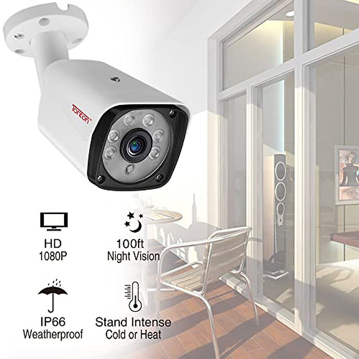 Tonton 4 Pack 1080P Wired CCTV HD Security Analog Bullet Camera Outdoor,Supports HD TVI Model,Aluminum Metal Housing,90° Viewing Angle,Suitable for Hybrid 5 in 1 DVR Recorder