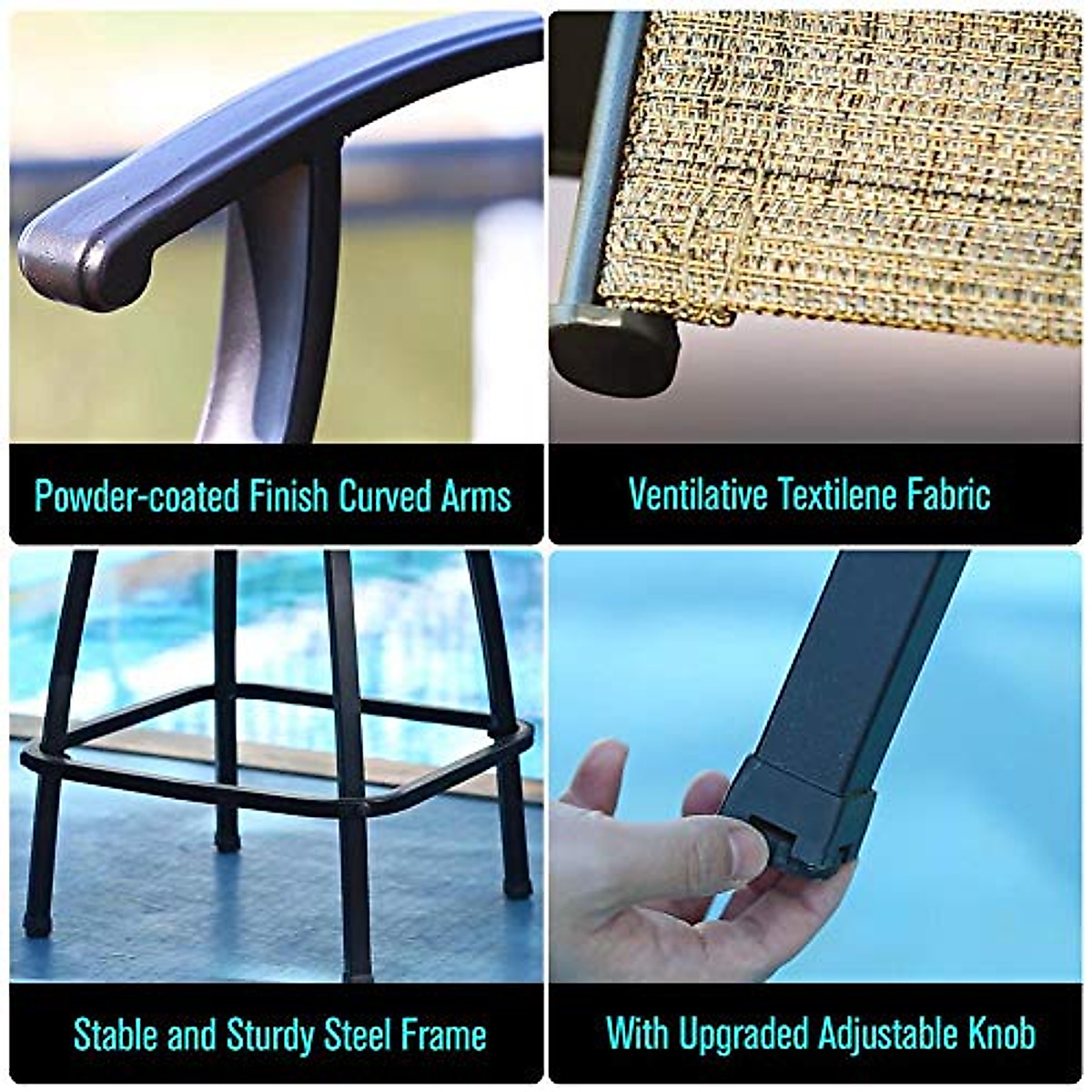 PHI VILLA Patio Swivel Bar Stool Set of 11, Textilene Bar Height Chair with Armrest and Wood Like Bar Table, All-Weather Furniture Set for Garden Lawn