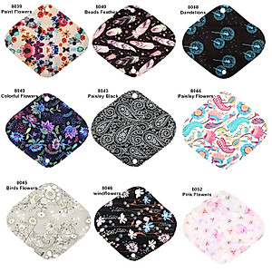 6 Pieces 8 Inch Charcoal Bamboo Mama Cloth/Menstrual Pads/Reusable Sanitary Pads/Panty Liners - You Choose 6 from 19 Designs and Email to Me