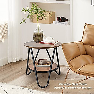 ECOMEX Outdoor Side Tables for Patio, 2 Tier Round Metal Patio Side Table Small Outdoor Side Table with Metal Frame, Industrial Outdoor Table for Bedroom Balcony Patio,Rustic Brown 1PC