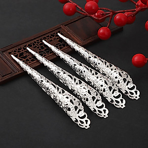 Roe Dolph 10 Pcs Claw Rings for Women Halloween Gypsy Costume Finger Nails Hollowed Floral Finger Rings Gypsy Egyptian Rings Cosplay Fingertip Claws for Belly Dance Costume Accessories(Silver)