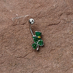 Body Candy Womens 14G 316L Stainless Steel Navel Ring Top Hat Shamrock St Patricks Belly Button Ring