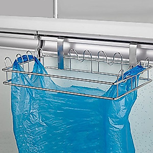 Mural Art Stainless Steel Trash Rack Garbage Bag Holder Door Back Type Multi-functional Kitchen Hook Hang Dishcloth After the Cabinet Door Frame