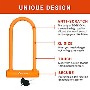 OTTOLOCK Sidekick XL Full-Size U-Lock | Lightweight Silicone-Coated Bike Lock, Orange