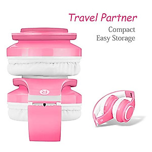 Kids Wireless Bluetooth headphones Volume Limited 85db Stereo Sound Over-Ear Foldable Lightweight Children headphones with Mic SD Card Slot up to 6-8 hours play time for Boys Girls Adults (Pink)