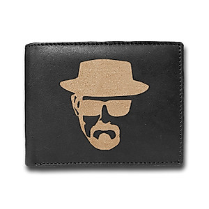 Breaking Bad Cowhide Leather Laser Engraved Engraving Slimfold Mens Large Capacity Luxury Wallet Purse Minimalist Sleek and Slim BLACK Credit Card Holder Organizer 14 Pockets