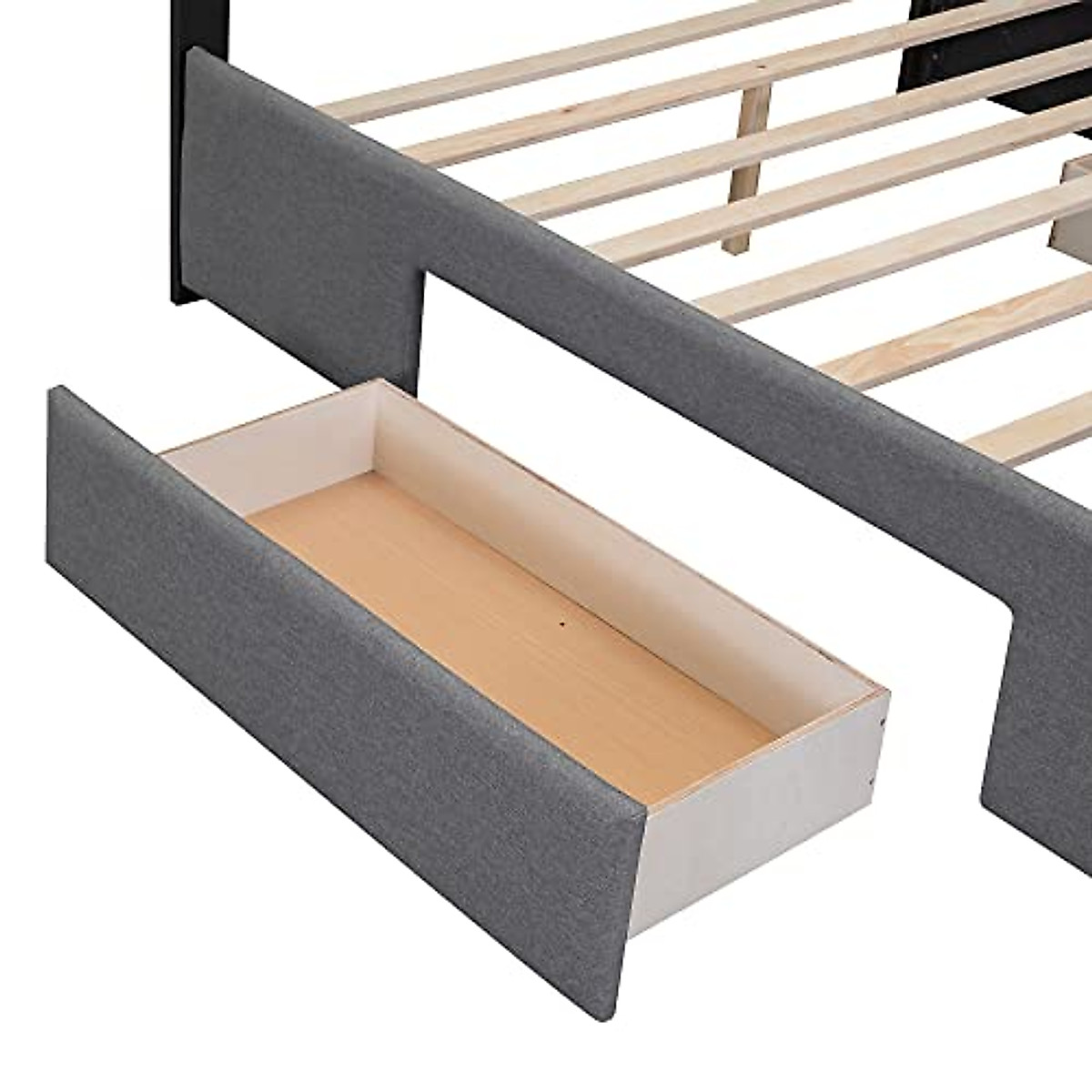 RORIGAT Queen Size Upholstery Platform Bed with Two Drawers,Wooden Bed Frame with Linen Fabric for Bedroom,Grey