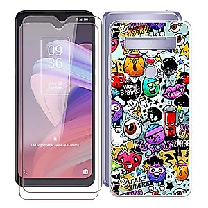 KJYF Phone Case for TCL 10 SE (6.52"), with [2 x Tempered Glass Protective Film], Clear Soft TPU Shell Ultra-Thin [Anti-Scratch] [Anti-Yellow] Case for TCL 10 SE - Cartoon
