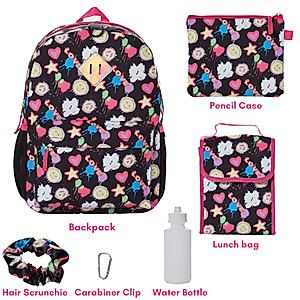 CLUB LIBBY LU Rainbow Backpack Set for Girls, 16 inch, 6 Pieces - Includes Foldable Lunch Bag, Water Bottle, Scrunchie, & Pencil Case