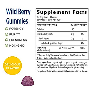 Nordic Naturals Vitamin D3 Gummies, Wild Berry - 120 Gummies - 1000 IU Vitamin D3 - Great Taste - Healthy Bones, Mood & Immune System Function - Non-GMO - 120 Servings