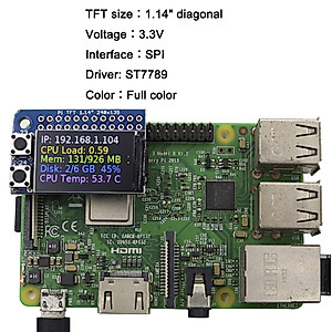 DIYmall Mini PiTFT 1.14" LCD Display 135x240 Color TFT Add-on LCD Module for Raspberry Pi 3.3V SPI ST7789
