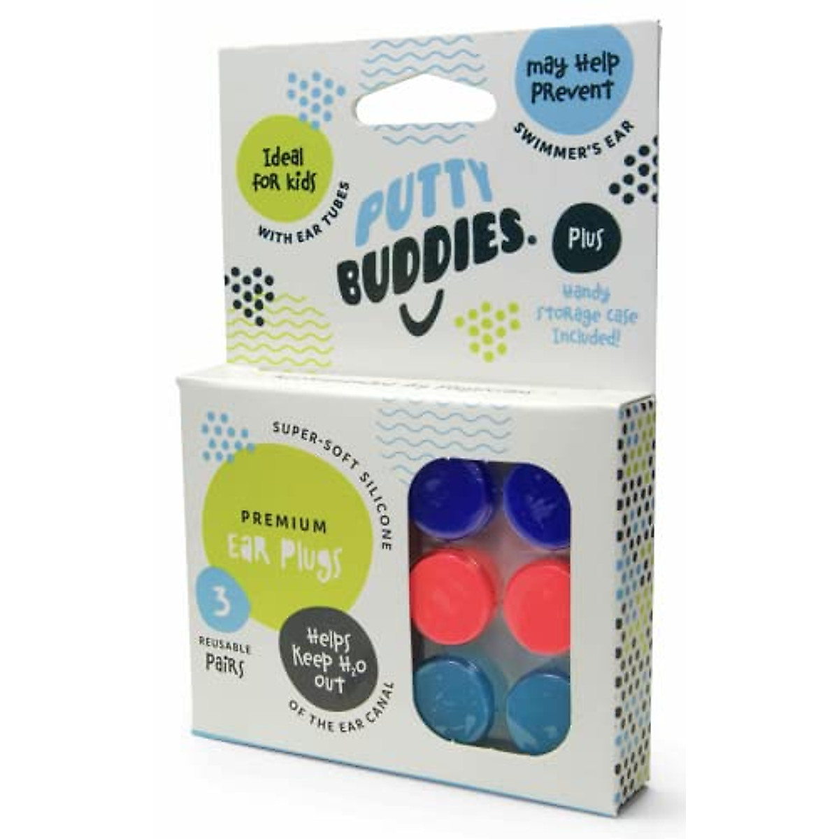PUTTY BUDDIES Original Swimming Earplugs 3-Pair Pack (Purple/Teal/Magenta)