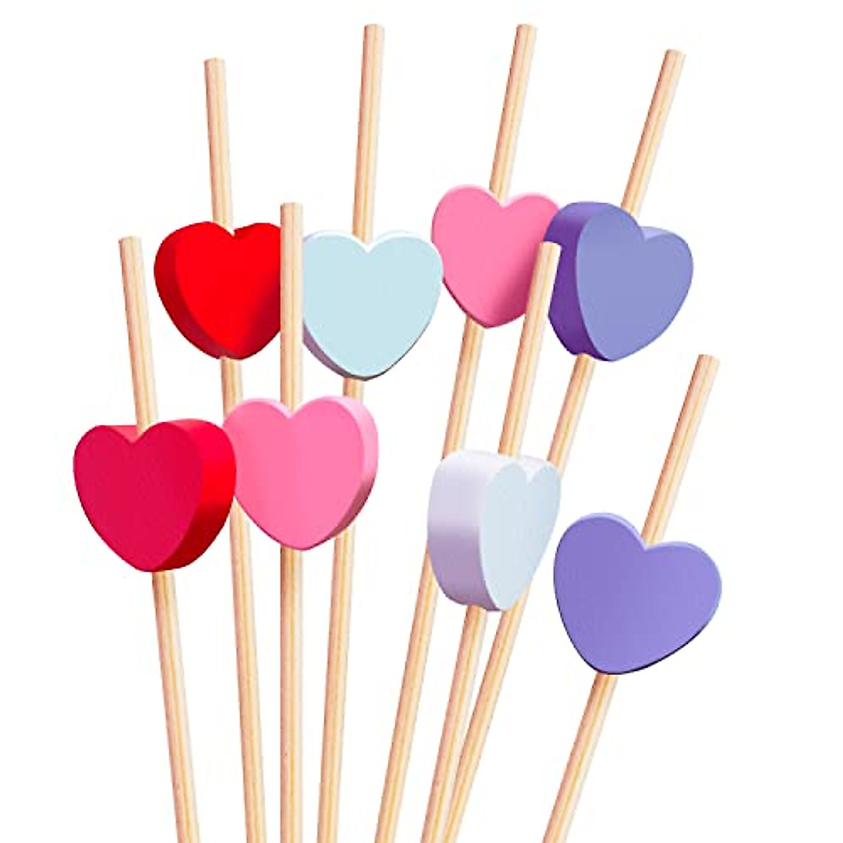 YSSAI 200 Counts Heart Shaped Cocktail Picks Heart Fancy Toothpicks 4.7 Inch Handmade Bamboo Cocktail Skewers Sticks for Valentine's Day Wedding Mother's Day Festival Party Favor Red Pink Purple White