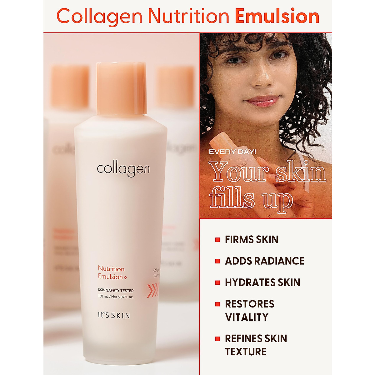 It'S SKIN Collagen Nutrition Emulsion - Marine Collagen Volume & Firming Facial Lotion, Intense Revitalizing & Elasticity for Rough and Aging Skin, 5.07 fl.oz.