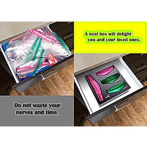 Ziplock Bag Bamboo Storage Organizer for Kitchen Drawer, Food Baggie Dispenser Box, Compatible with Quart Bag, Snack Bag, Sandwich Bag, Gallon Bag, (black)