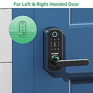 NUTOMO Fingerprint Door Handle Lock - Keyless Entry Door Lock - Digital Electronic Keypad Front Door Lock with Handle - User Passcode Auto Lock IC Cards - Smart Lock for Home Hotel Office Room - Black