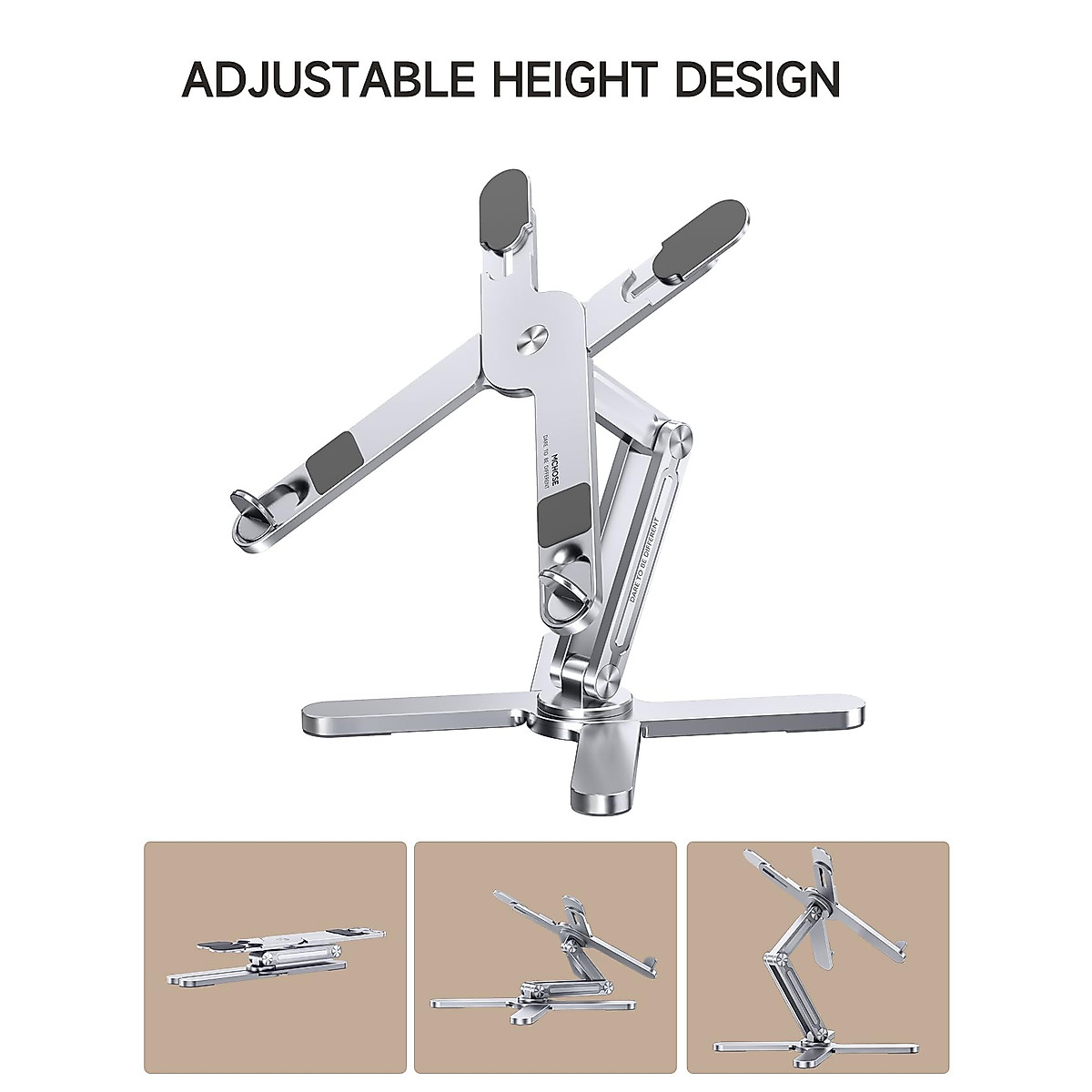 MCHOSE Laptop Stand with 360 Rotating Base,Foldable Laptop Riser for Desk, Compatible with Air, Pro, Dell, HP, Lenovo More 10-15.6" -Silver