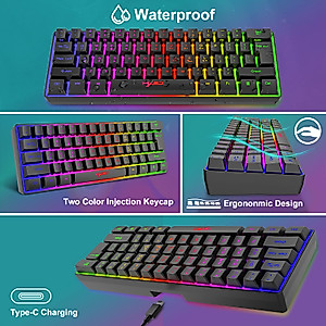 LexonElec Wireless Gaming Keyboard,61 Keys Ergonomic Waterproof Quiet Mechanical Feeling Keyboard,Bluetooth 5.0 & 2.4G Wireless Dual Modes RGB Backlit Keyboard for PC/Tablet/Mobile Phone Gamer(Black)