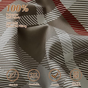 MaiRêve Comforter Set Full Size, Khaki Plaid Design Comforter Set 8 Pieces, All Season Comfortable Bedding Sets Full, Lightweight, Warm and Breathable (Khaki, Full)