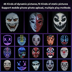 Halloween Mask LED Face Transforming Mask with Bluetooth Programmable for Halloween Masquerade Costumes Cosplay Party Light Up Mask for Adult Men Women, APP or Gesture Control, Rechargeable