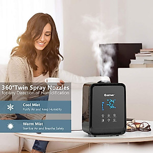 COSTWAY Ultrasonic Air Humidifier, 4.5L/1.2 Gallon, Warm and Cool Mist Humidifier, Whisper-quiet Operation, w/LED Touch Display and Remote Control, for Bedroom, Living room, and Baby room (Black)