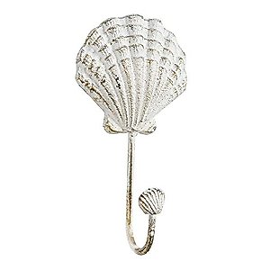 47th & Main Coastal Cast Iron Wall Hook, 3.93" L x 7.87" H, White Shell
