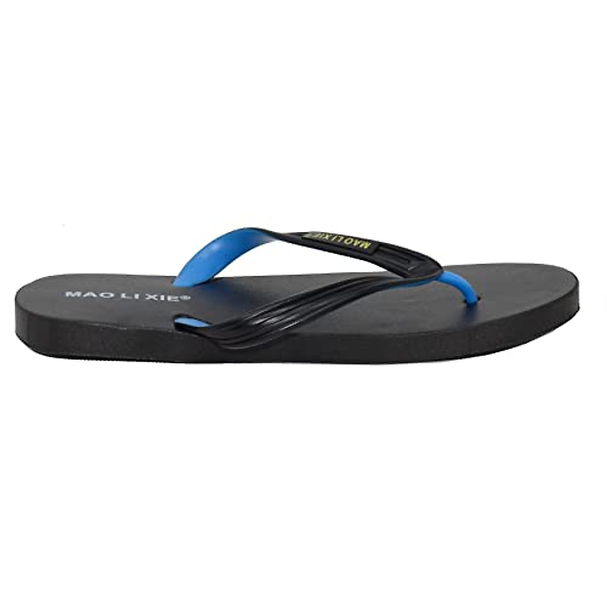 MAO LI XIE Men's Summer Beach Flip Flops Two Colors Slippers PVC Smooth Thongs Sandals (9, Black/Blue, numeric_9)