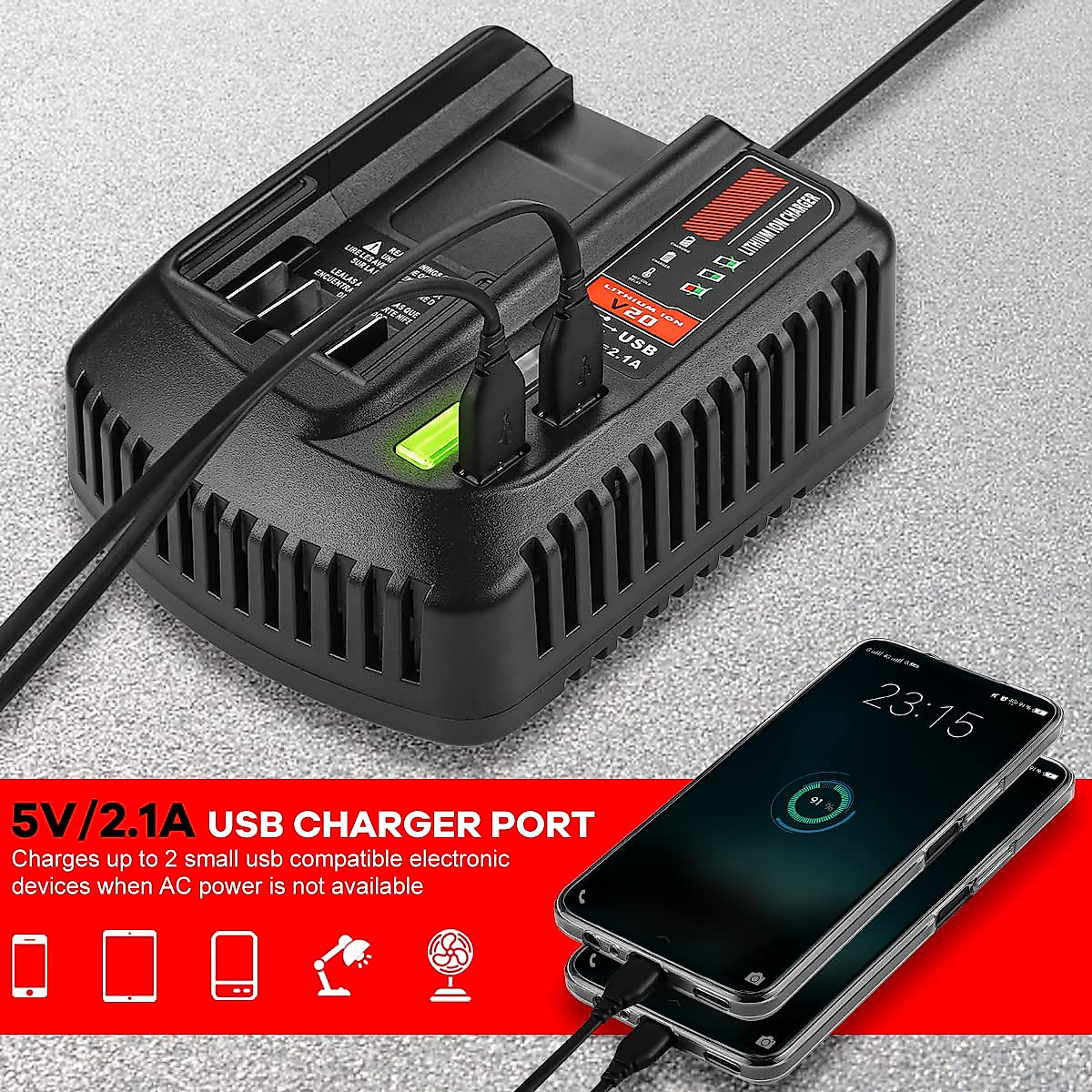 20V Fast Charger CMCB104 for Craftsman V20 Lithium Battery CMCB204 CMCB202 CMCB201 CMCB209 CMCB205 CMCB100 CMCB101 Replacement for Craftsman 20V Battery Charger