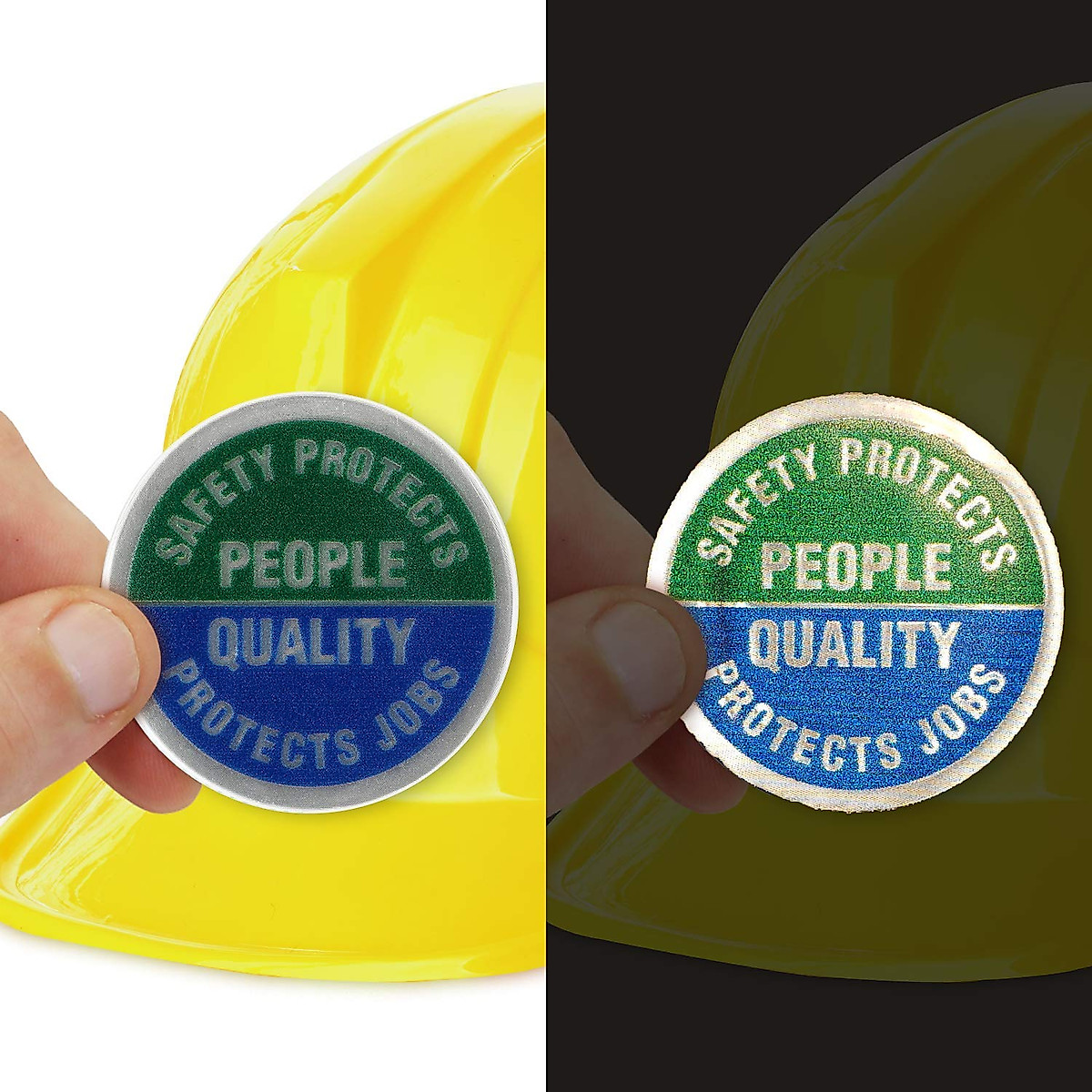 SmartSign Safety Protects People - Quality Protects Jobs Pack of 5 Hard Hat Labels | Retro-Reflective, 2" Circle