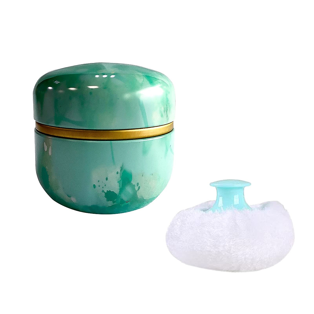 Topwon Body Powder Container with Powder Puff for Baby Women Talc Free Dusting Loose Powder Case Home Travel Powder Box (Green)