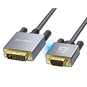 TECHTOBOX Active DVI to VGA,6FT DVI-D to VGA Male to Male Cable DVI-D 24+1 to VGA Adapter Supports 1080P FHD Compatible for Computer,Graphics Card to Old Monitor,TV,KVM
