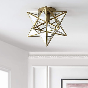 JONATHAN Y JYL9035B Stella 12" Moravian Star Metal/Clear Glass LED Flush Mount, Contemporary, Transitional, Office, Living Room, Dining Room, Kitchen, Bedroom, Bathroom, Hallway, Foyer, Gold/Clear