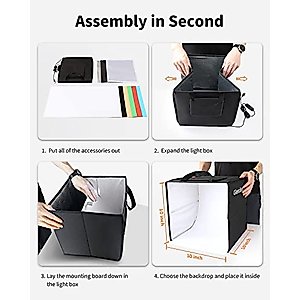 Glendan Light Box Photography, 10"x10" Photo Box with 88 High Color Rendering Index LED Lights, 6 Color PVC Backdrops, 4 Reflection Boards and 1 Diffuser for Jewelry and Small Item Product Photography