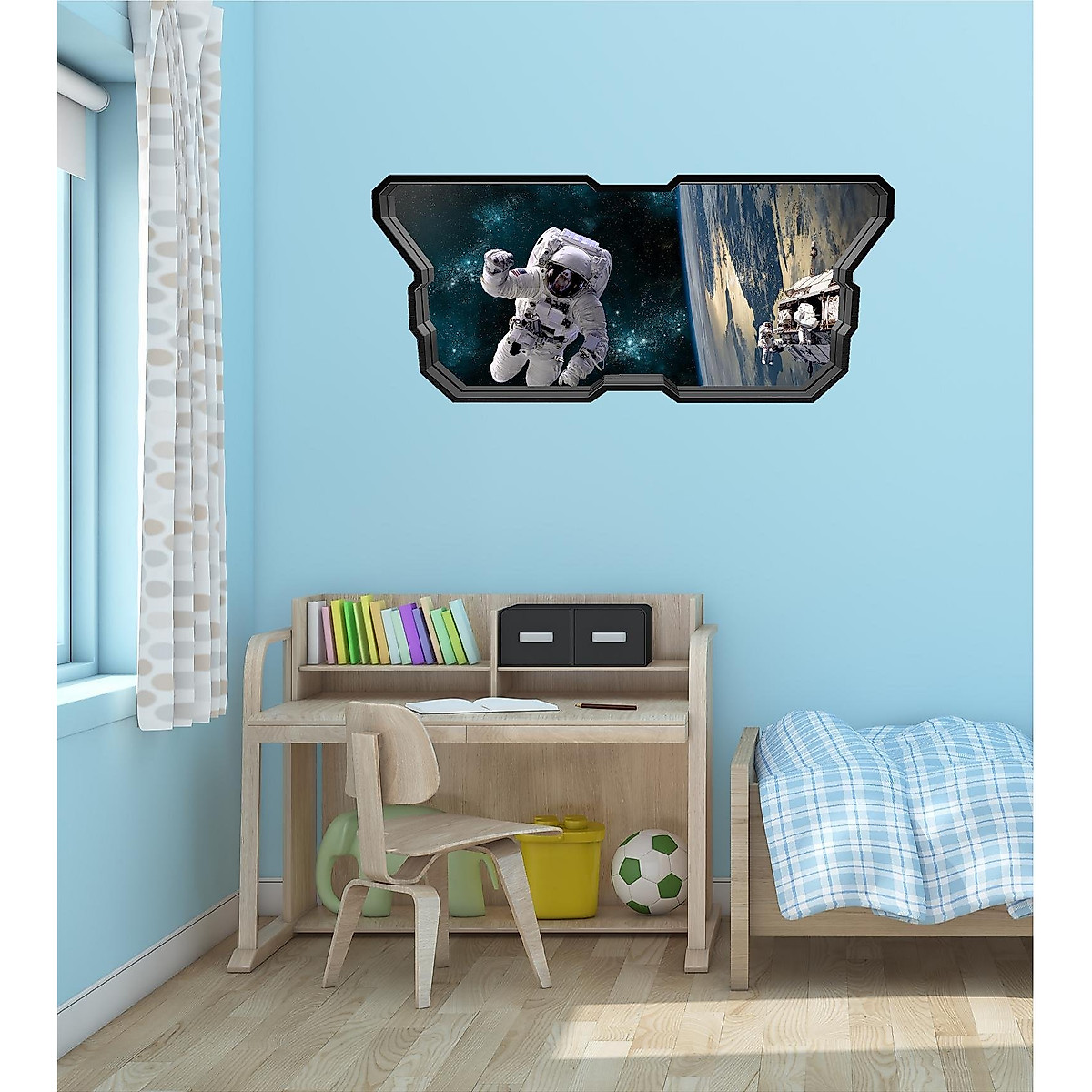 36" Space Ship Window Instant View Astronaut Orbit Earth #2 Spaceship Wall Decal Kids Sticker Baby Room Mural Home Art Décor Graphic Medium