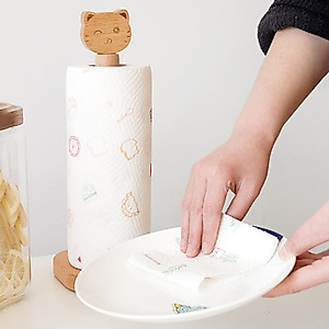Vinoil Paper Towel Holder Stand - 15.6 Inch Cute Cat Design Kitchen Decor, Wooden Paper Towel Holder Countertop Free Standing，Kitchen Roll Stand Organizer，Scrunchies Holder Stand